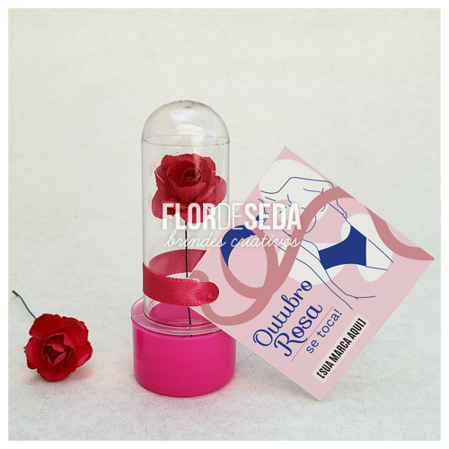 Campanha Outubro Rosa Mini Tubete com Mini Flor